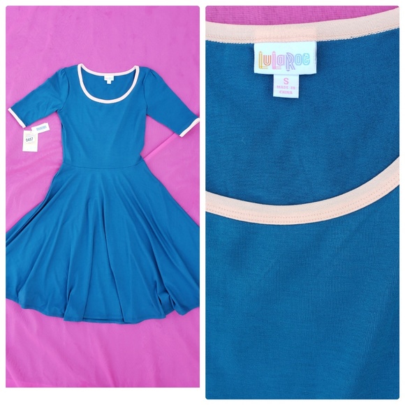 LuLaRoe | Dresses | Nicole Ringer Dress S Nwt Ocean Green And Peach ...